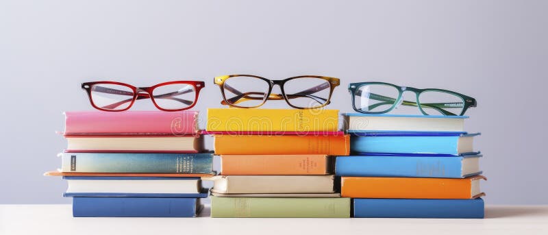 Stack of Books with Glasses on Top, Education and Knowledge Visualized ...