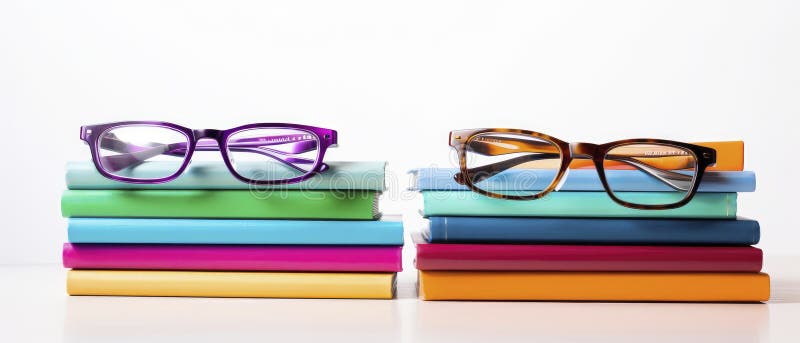 Stack of Books with Glasses on Top, Organized Study Materials for ...