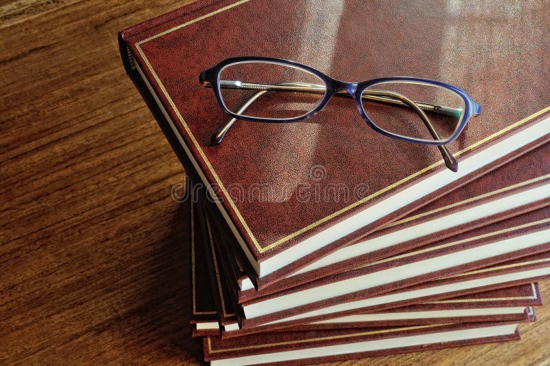 Stack of Books and Glasses Top View Stock Photo - Image of library ...