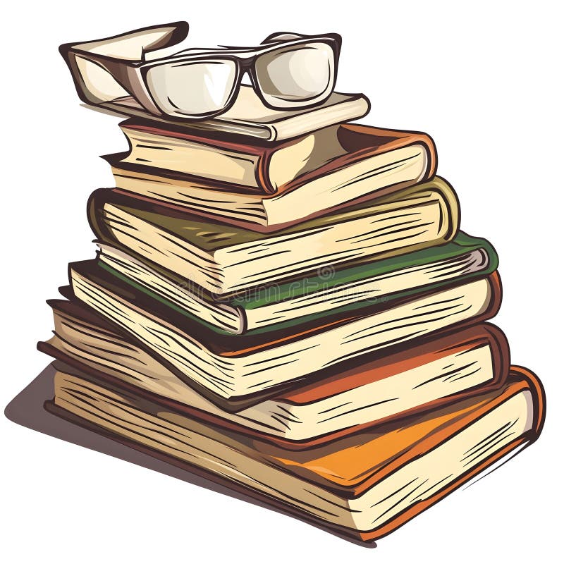 A Stack of Books with Glasses on Top Stock Illustration - Illustration ...