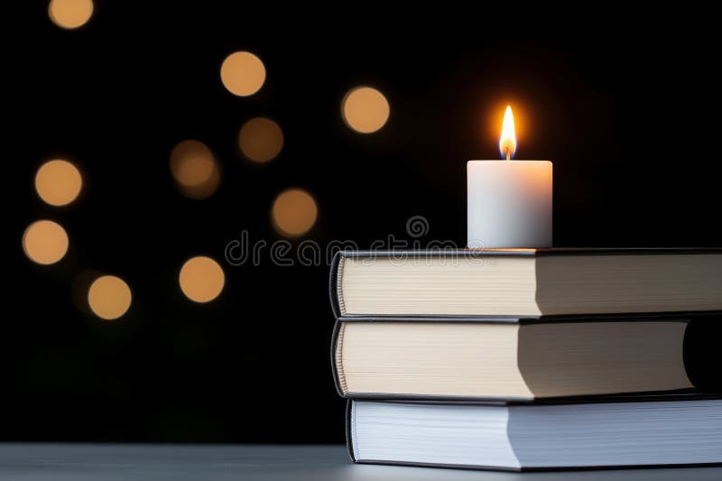 Stack of Books with Glowing Candle on Top. International Day of ...