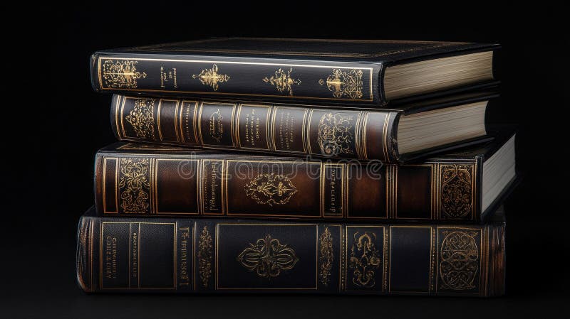 A Stack of Books with Gold Designs on Them Stock Illustration ...