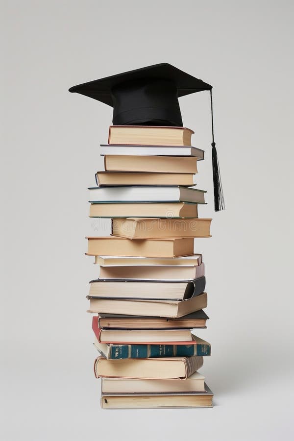 Stack of Books with Graduation Cap Ai Photo Stock Illustration ...