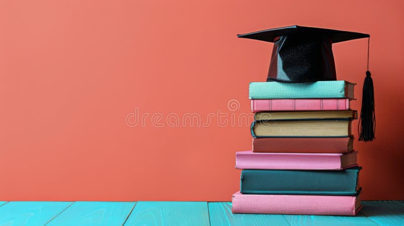 Stack of Books with Graduation Cap Stock Image - Image of learning ...