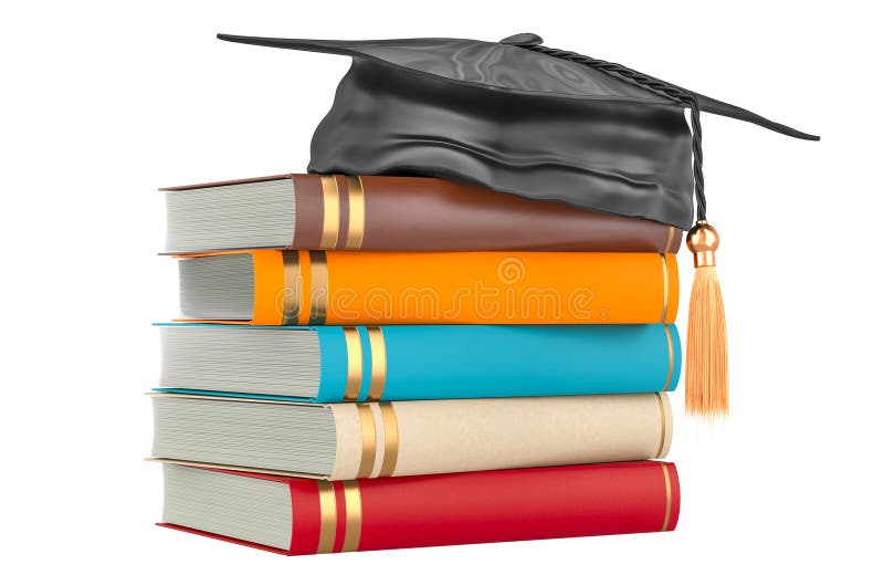 Stack of Books with Graduation Cap, 3D Rendering Stock Illustration ...