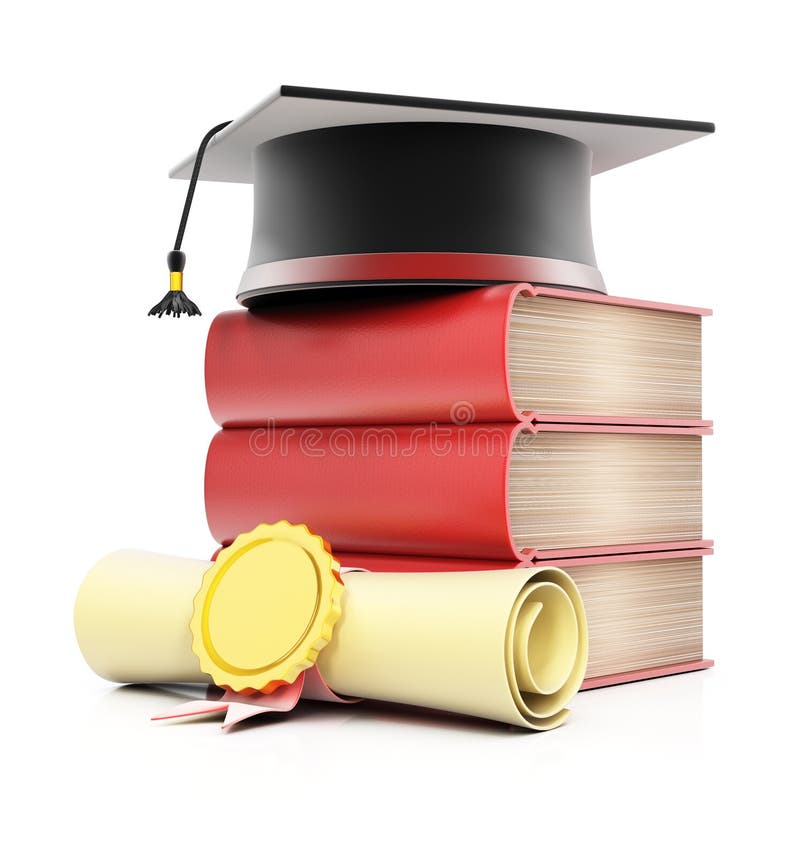 Stack of Books with Graduation Cap and Diploma Stock Illustration ...
