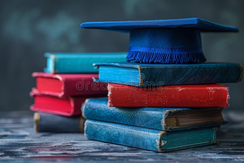 Stack of Books with Graduation Cap. Generative AI Stock Illustration ...