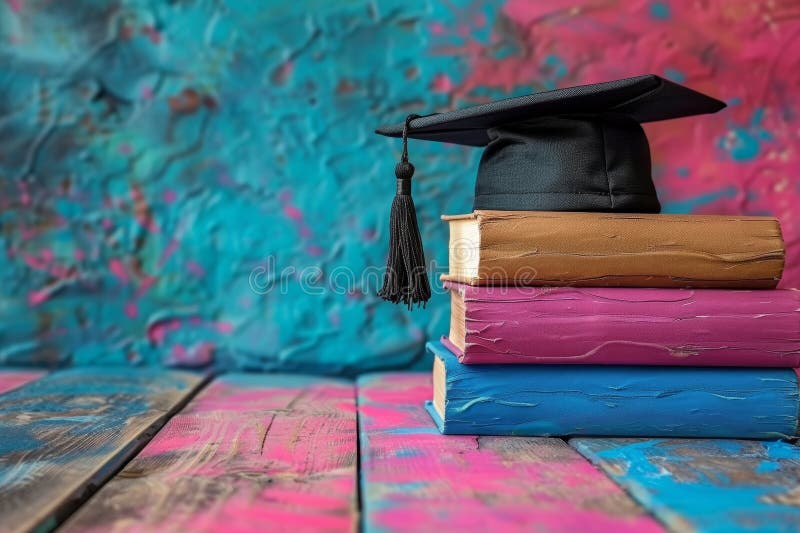 Stack of Books with Graduation Cap. Generative AI Stock Illustration ...