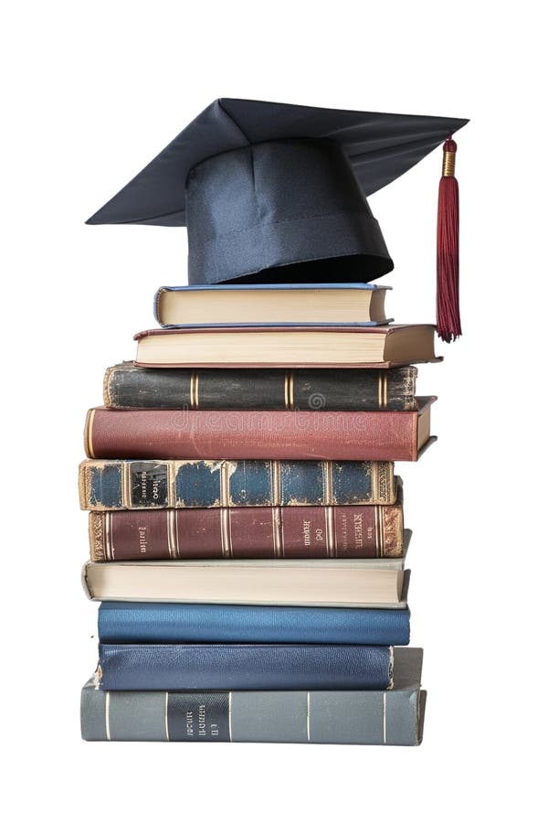 Stack of Books with Graduation Cap Isolated Stock Illustration ...