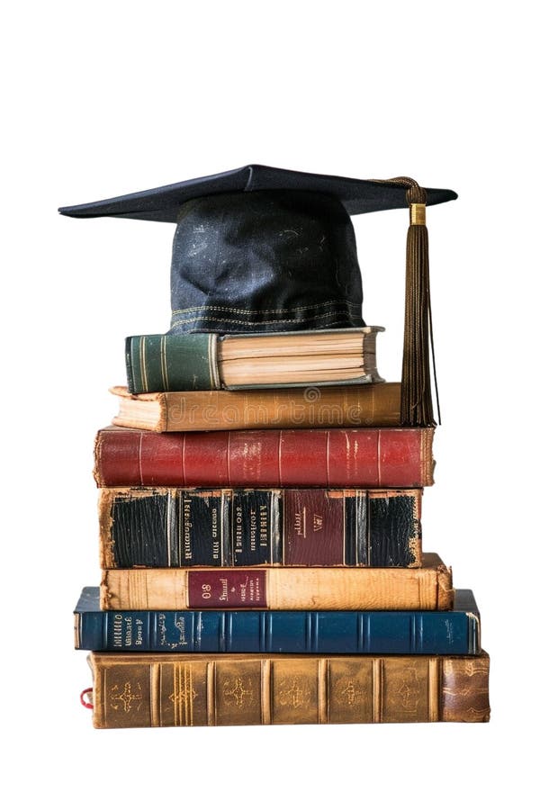 Stack of Books with Graduation Cap Isolated Stock Illustration ...