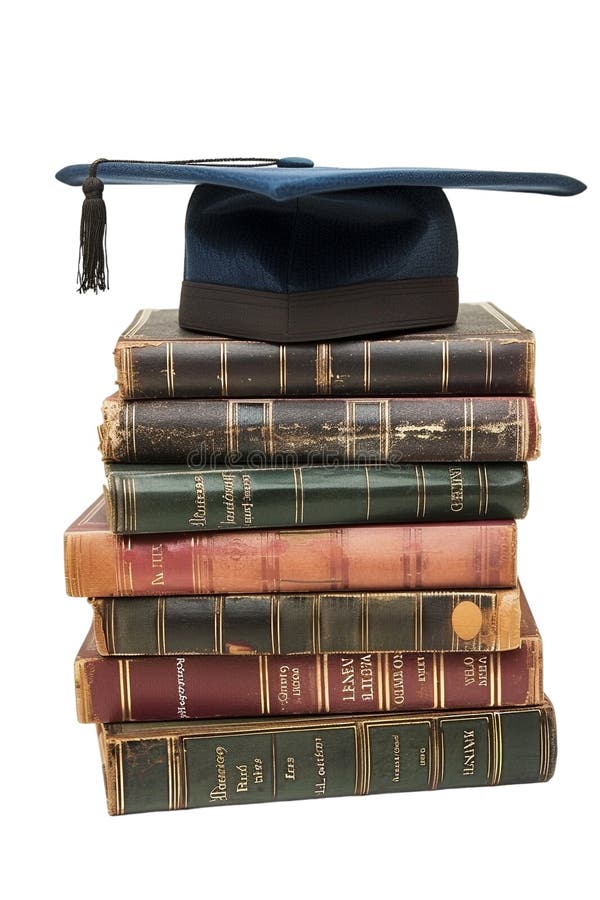 Stack of Books with Graduation Cap Isolated Stock Illustration ...