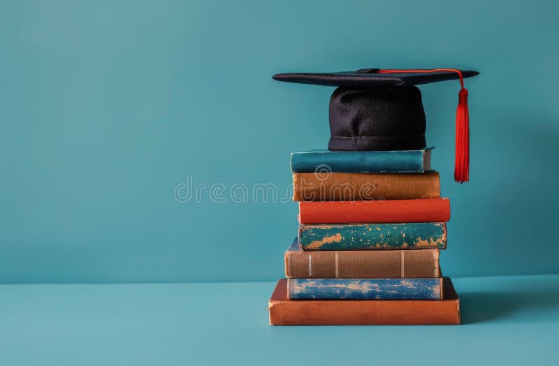 Stack of Books with Graduation Cap Stock Photo - Image of learning ...