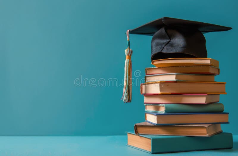 Stack of Books with Graduation Cap Stock Photo - Image of education ...