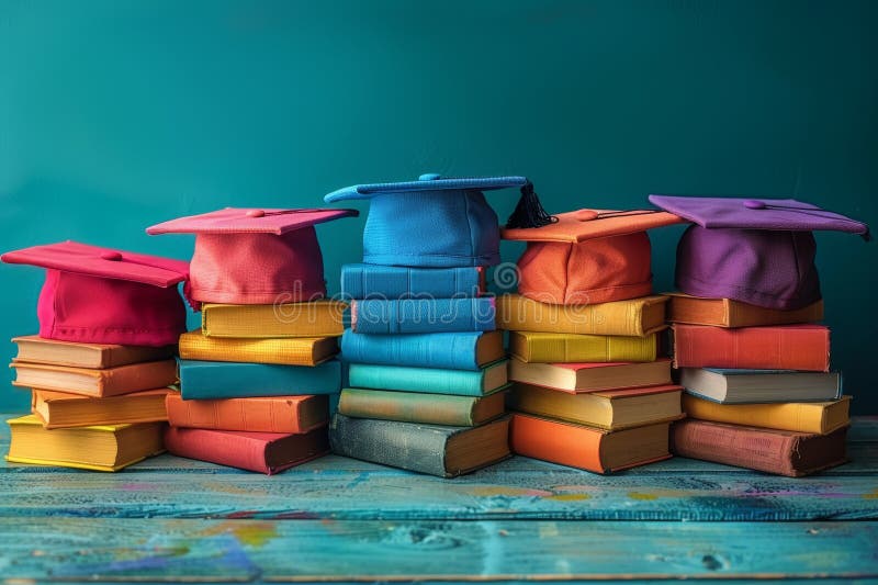 Stack of Books with Graduation Cap. Generative AI Stock Illustration ...