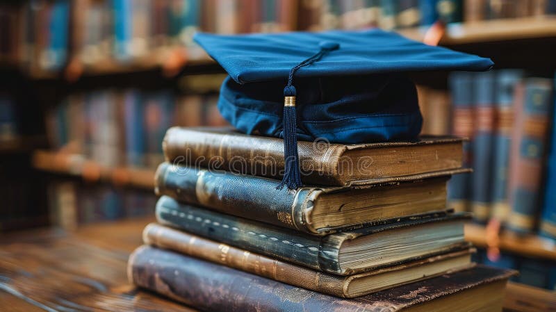 Stack of Books with Graduation Cap Stock Image - Image of ...