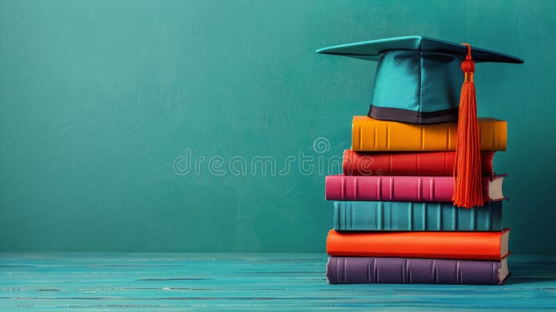 Stack of Books with Graduation Cap Stock Image - Image of pile ...