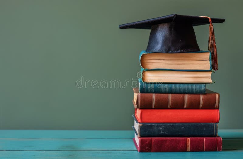 Stack of Books with Graduation Cap Stock Photo - Image of mortarboard ...