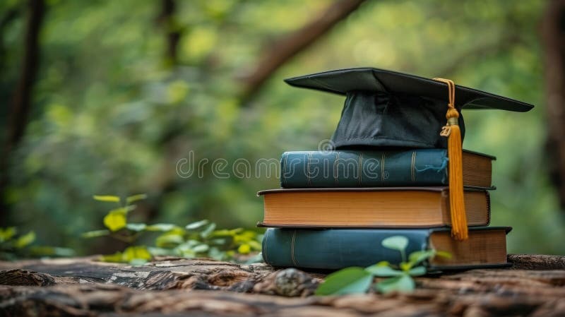 Stack of Books with Graduation Cap Stock Image - Image of reading ...