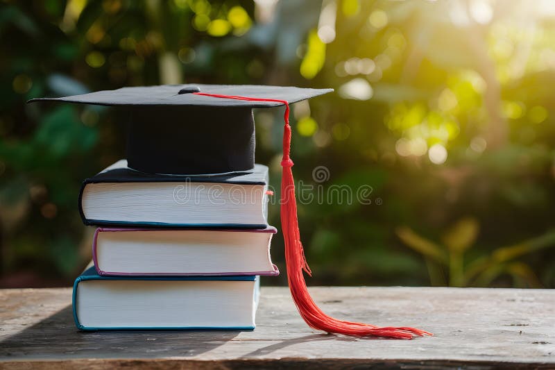 Stack of Books with Graduation Cap, Symbolizing Education Cost or ...