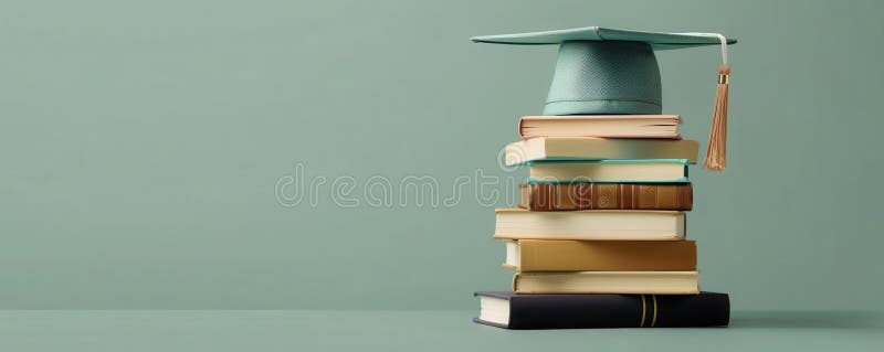 A Stack of Books with a Graduation Cap on Top Stock Illustration ...
