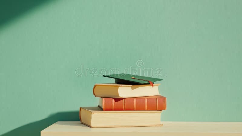 A Stack of Books with a Graduation Cap on Top Stock Illustration ...