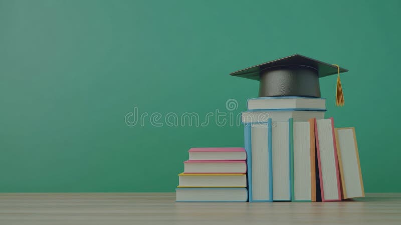 A Stack of Books with a Graduation Cap on Top Stock Illustration ...