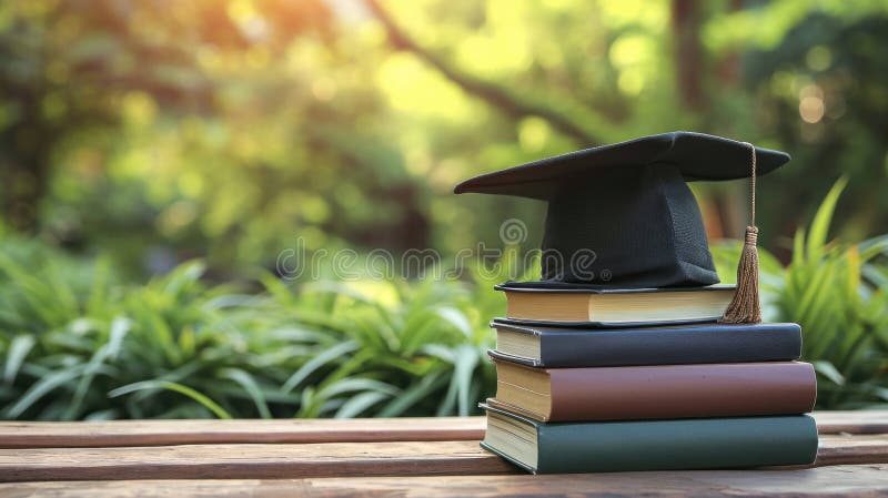 A Stack of Books with a Graduation Cap on Top, AI Stock Illustration ...