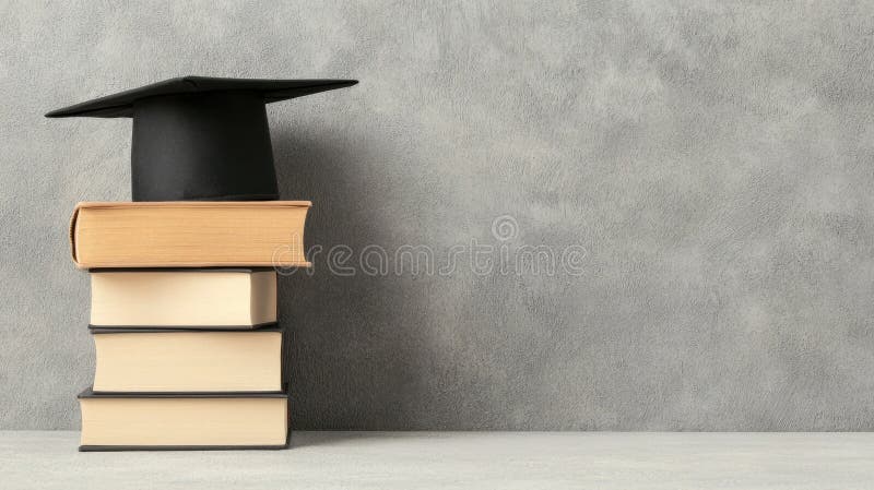 A Stack of Books with a Graduation Cap on Top. Stock Photo - Image of ...