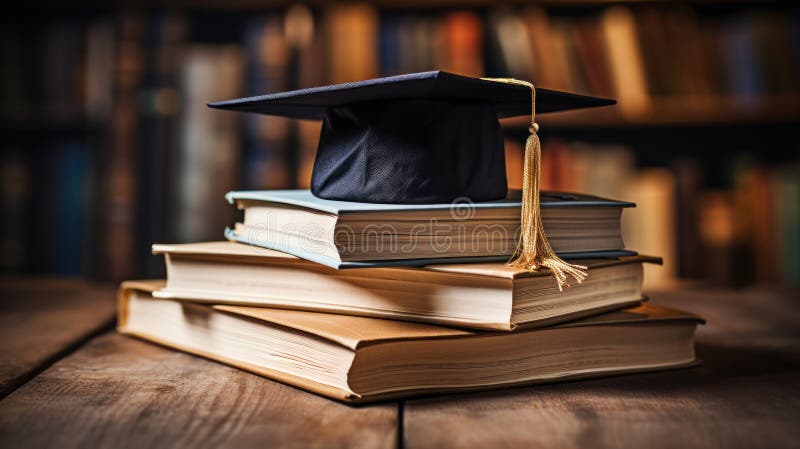 A Stack of Books with a Graduation Cap on Top of it in the Library ...