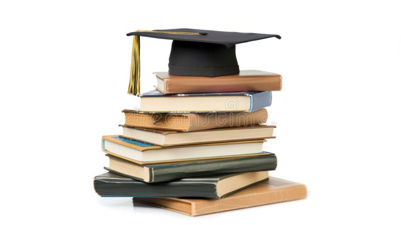 A Stack of Books with a Graduation Cap on Top, Representing Academic ...