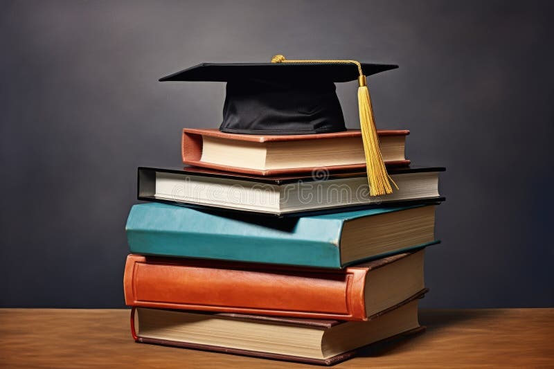 A Stack of Books with a Graduation Cap on the Topmost One Stock Image ...