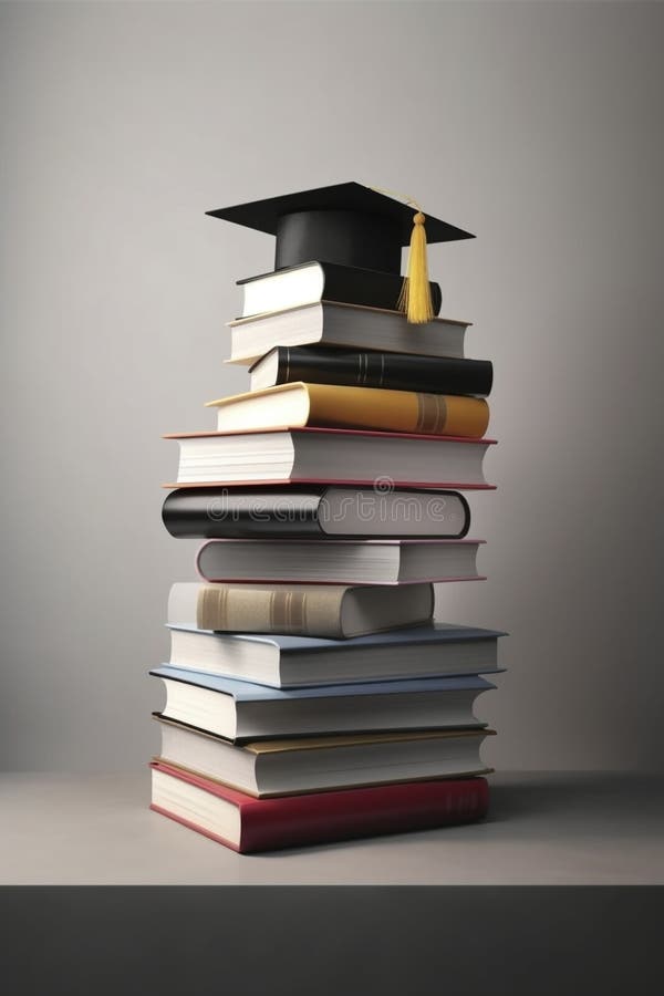 Stack of Books with Graduation Hat, Created with Generative AI Stock ...