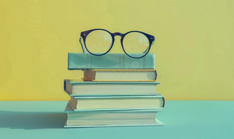 Stack of Books on a Gray Table with a Pastel Yellow Background, with ...