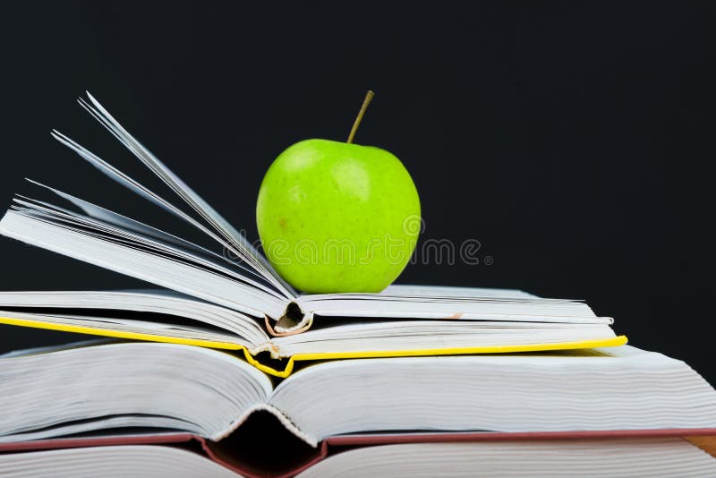 Stack of Books with Green Apple Stock Image - Image of information ...