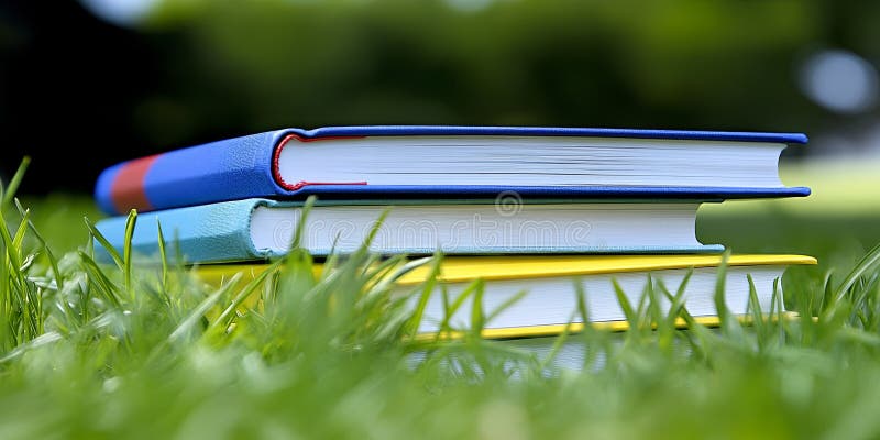 Stack of Books in Green Grass Summer Reading Education Stock ...