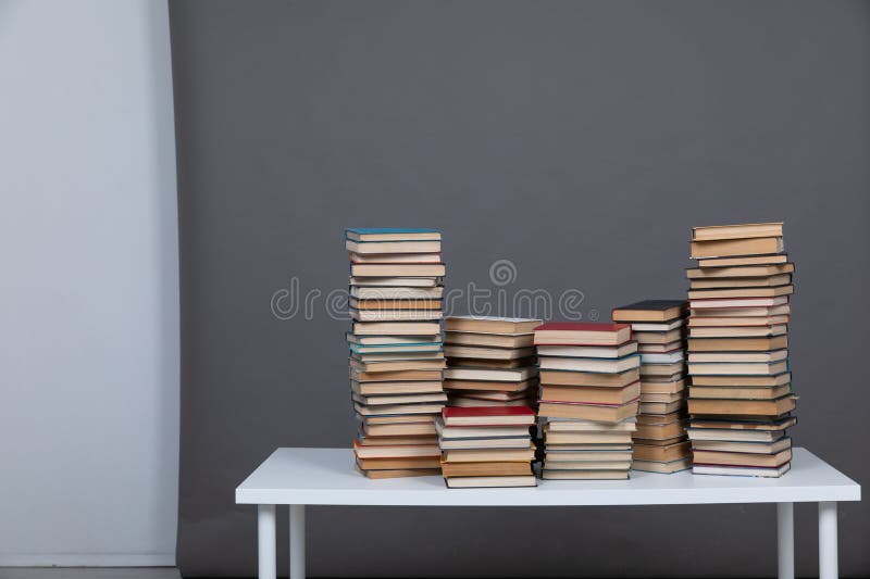 Stack of Books on Grey Background Learning Library Learning Science ...