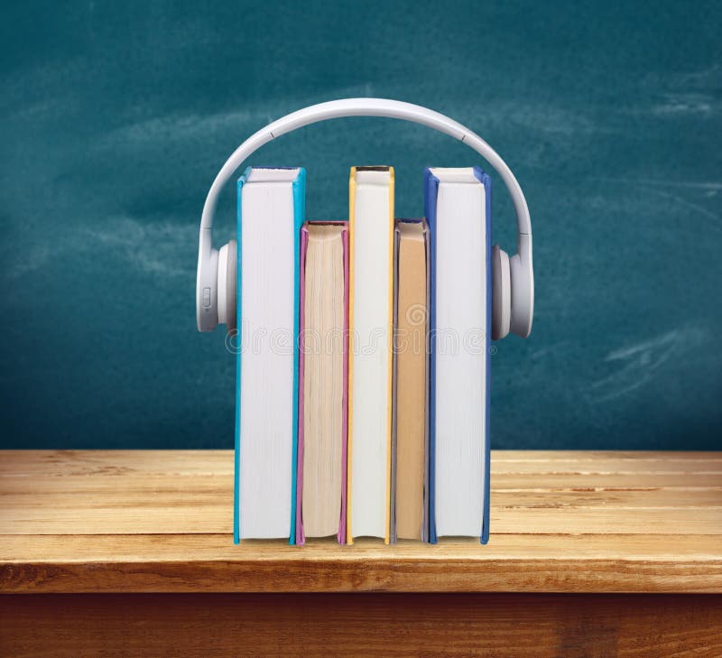 Stack of Books and Headphones on Wooden Table Stock Photo - Image of ...