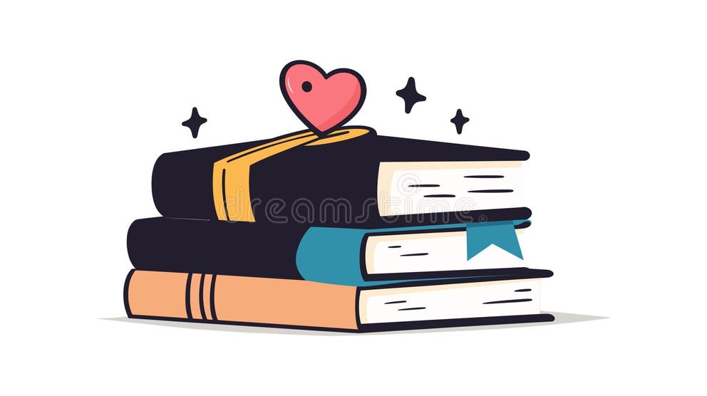 Stack of Books with Heart Emblem in Flat Minimal Vector Art Stock ...