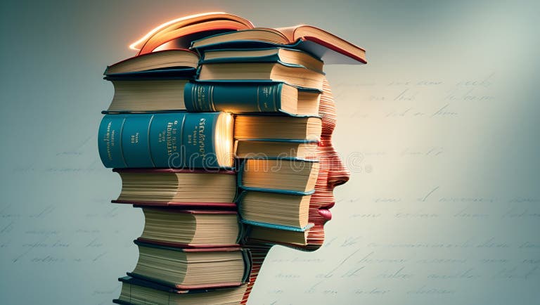 Stack of Books with Human Head Shape Creative Bookshelf Shaped Like ...