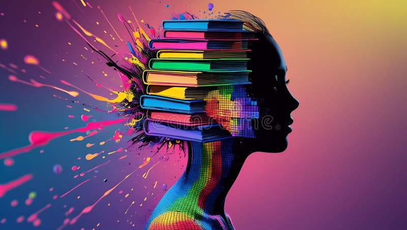 Stack of Books with Human Head Shape Creative Bookshelf Shaped Like ...