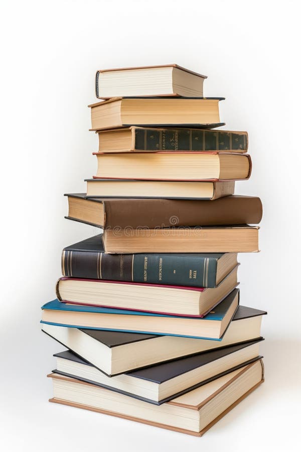 Stack of Books on White Background. Old, Hardcover Books with Paper ...