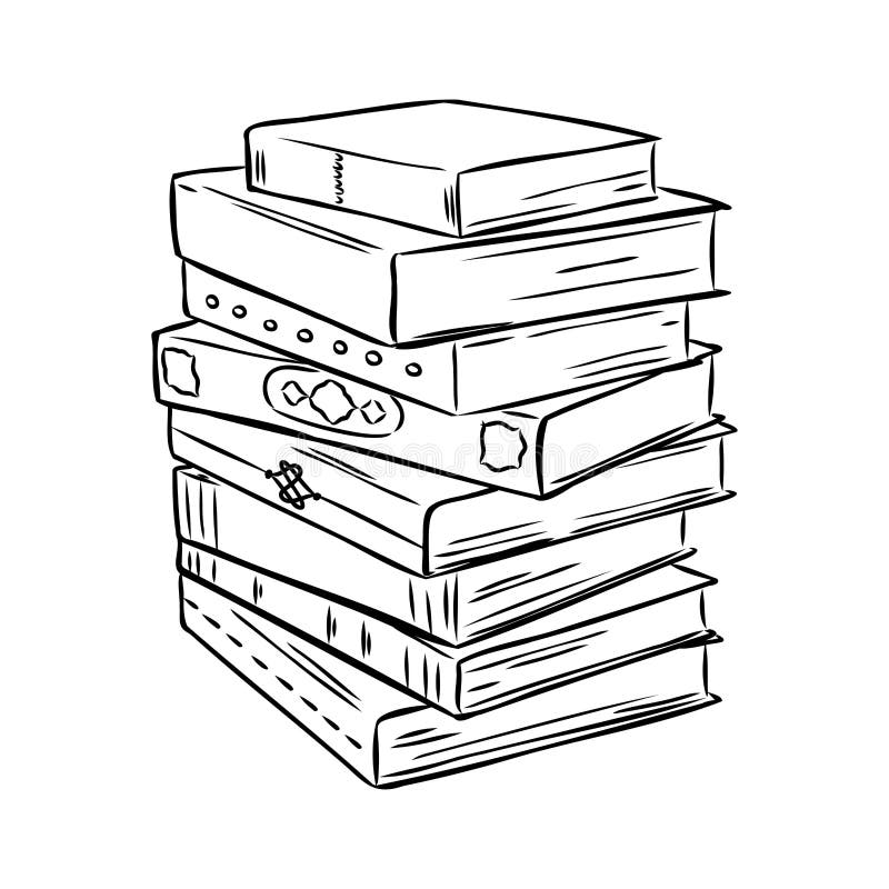 Stack of Books Isolated on White, Hand Drawn Sketch Vector Illustration ...