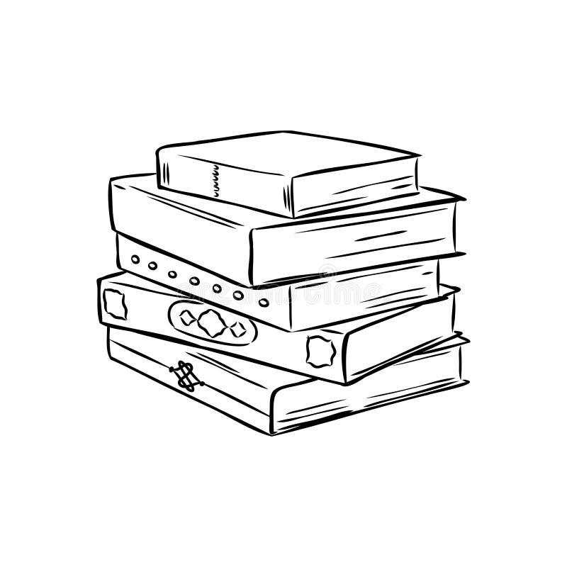 Stack of Books Isolated on White, Hand Drawn Sketch Vector Illustration ...