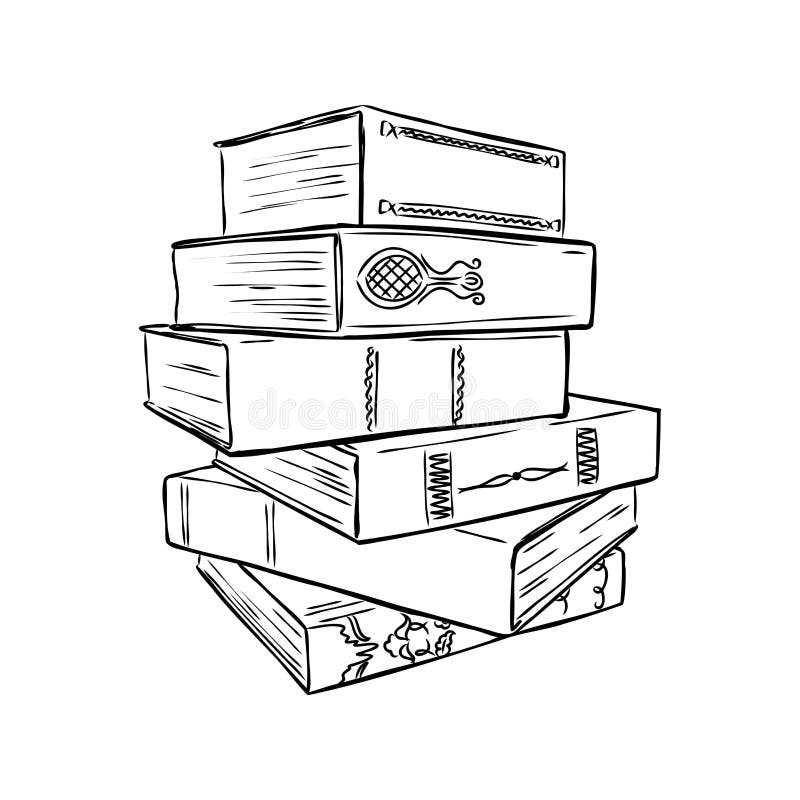 Stack of Books Isolated on White, Hand Drawn Sketch Vector Illustration ...