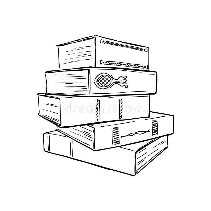 Stack of Books Isolated on White, Hand Drawn Sketch Vector Illustration ...