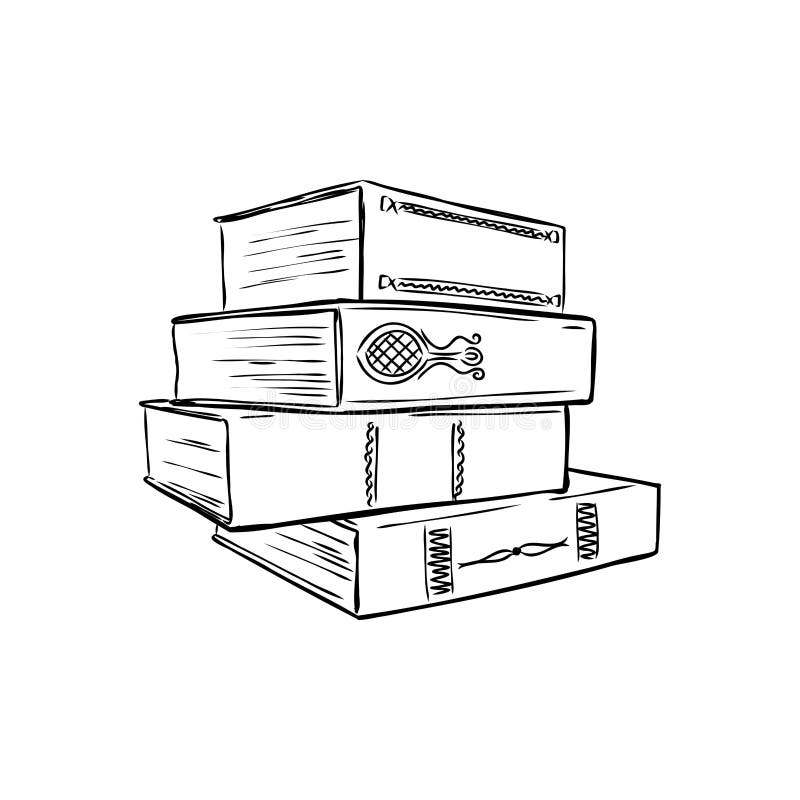 Stack of Books Isolated on White, Hand Drawn Sketch Vector Illustration ...