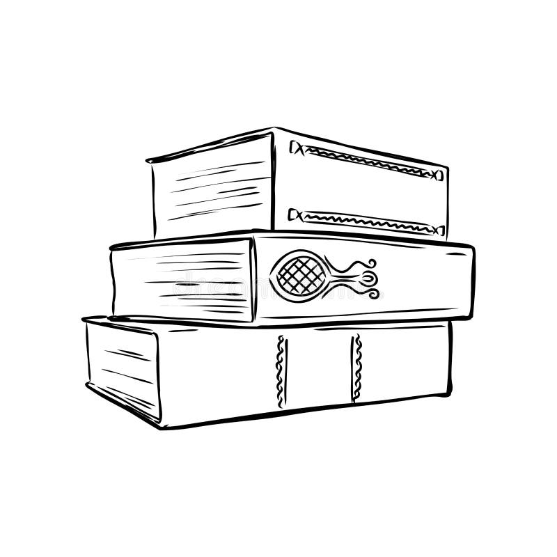 Stack of Books Isolated on White, Hand Drawn Sketch Vector Illustration ...
