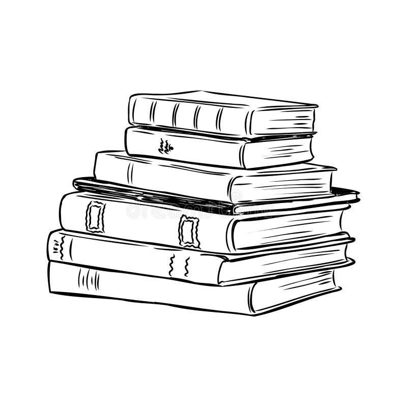 Stack of Books Isolated on White, Hand Drawn Sketch Vector Illustration ...
