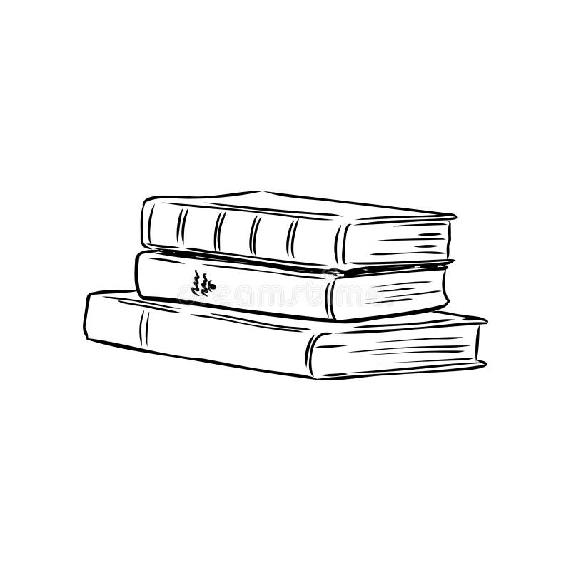 Stack of Books Isolated on White, Hand Drawn Sketch Vector Illustration ...