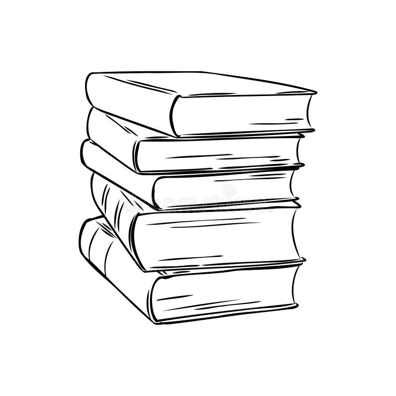 Stack of Books Isolated on White, Hand Drawn Sketch Vector Illustration ...